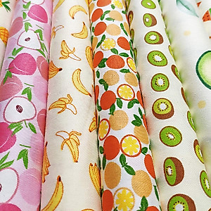 Gnognauq 7pcs 18" x 22" Cotton Fabric Different Patterns Fruit Printed Design Patchwork Quilting Fabric Bundles for DIY Sewing Crafts
