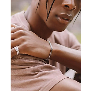 Waitsoul Silver Bracelet for Men 5mm Diamond-Cut Cuban Link Curb Chain Bracelet for Women 7 Inch