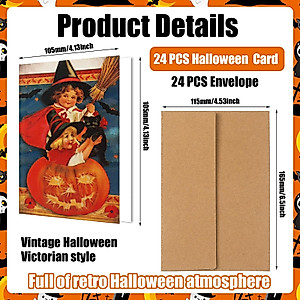 Yinder 24 Pcs Halloween Vintage Cards with 24 Pcs Envelopes 4.1 x 6.1 Inches Retro Greeting Card Funny Halloween Postcards Assorted Happy Fall Note Cards for Classroom Home Business Office Supplies