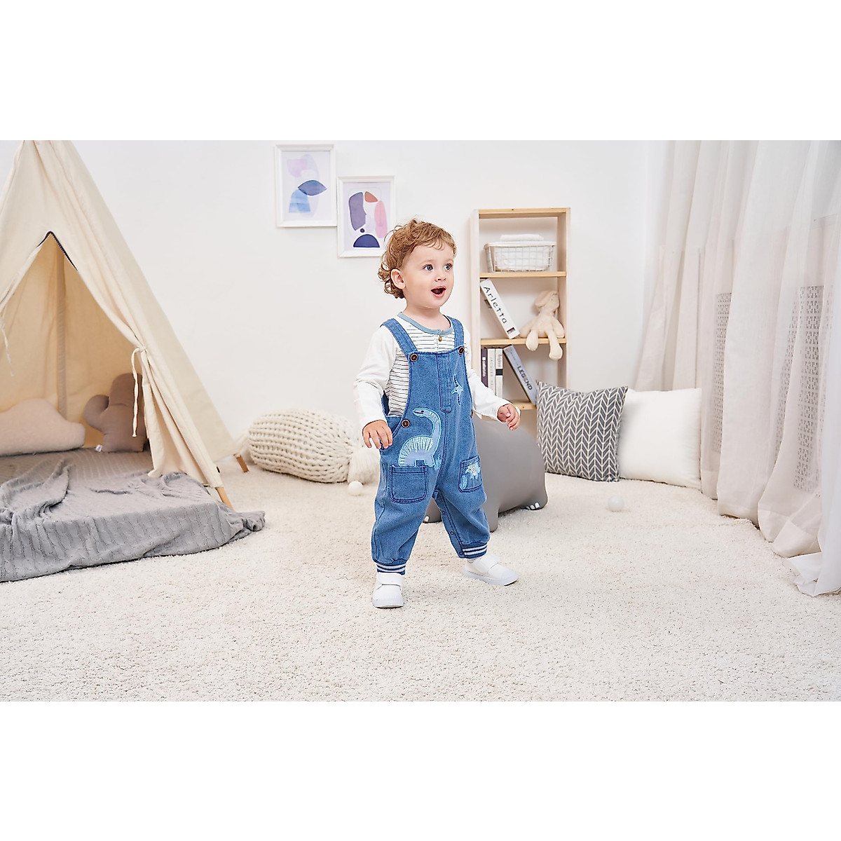 LvYinLi Baby Boy Clothes Set Infant Boy's Long Sleeve Romper+Dinosaur Denim Overalls Toddler Boys Fall Winter Outfits (Blue, 0-6 months)