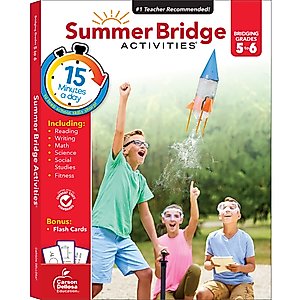 Summer Bridge Activities 5th to 6th Grade Workbooks, Math, Reading Comprehension, Writing, Science, Social Studies, Fitness Summer Learning, 6th Grade Workbooks All Subjects With Flash Cards