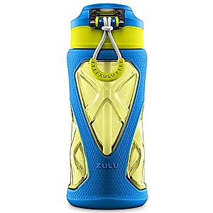 Pogo BPA-Free Tritan Kids Water Bottle with Silicone Soft Straw, Grey Geode & Zulu Torque 16oz Plastic Kids Water Bottle with Silicone Sleeve and Leak-Proof Locking Flip Lid and Soft Touch Carry Loop