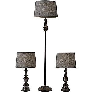 Adesso 1591-01 Classic Set Containing Matching Floor Two Table Lamps, 16" x 16" x 60", Black