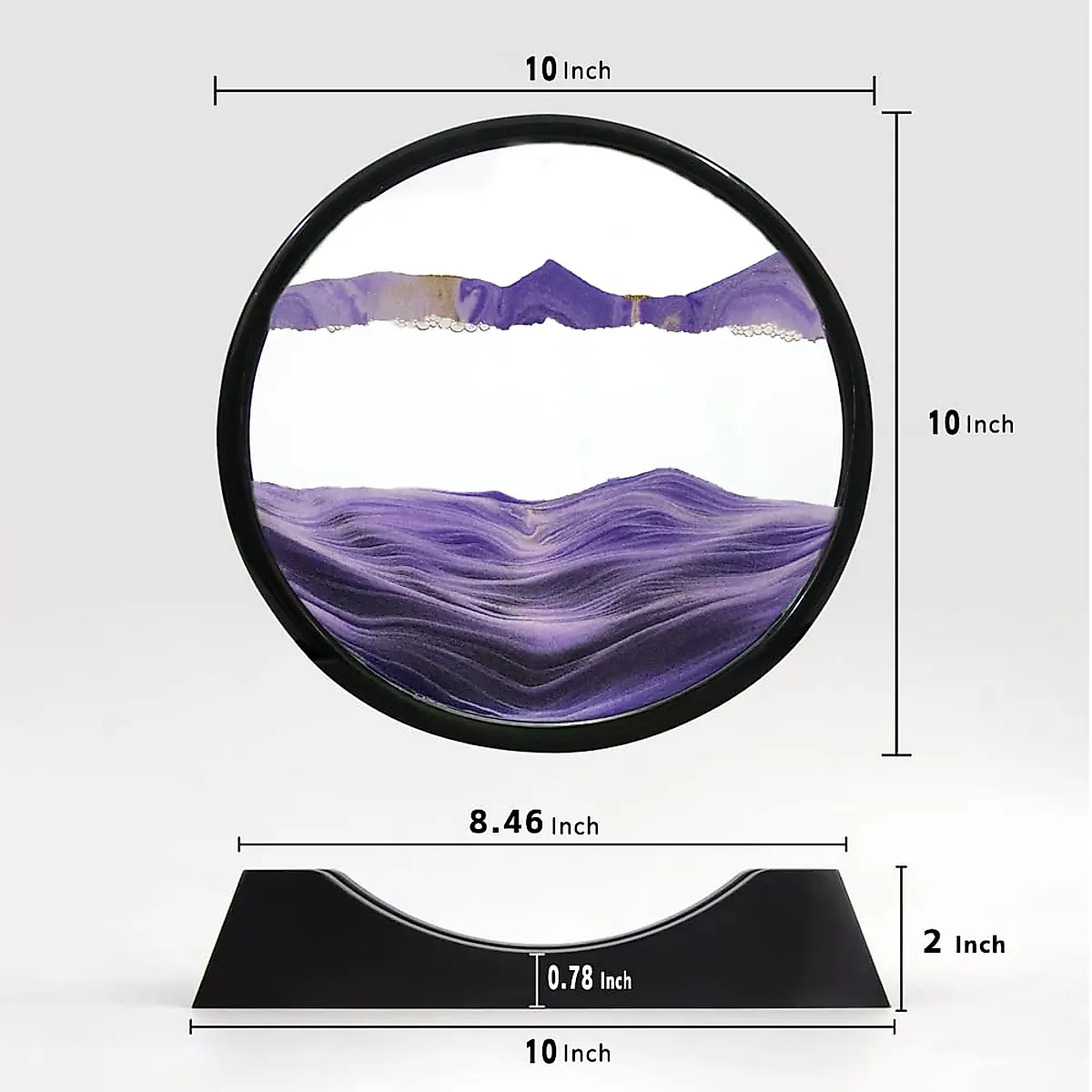 SOFLIY 3D Dynamic Sand Art Liquid Motion, Moving Sand Art Picture Round Glass 3D Deep Sea Sandscape in Motion Display Flowing Sand Frame Relaxing Desktop Home Office Work Decor (12“, Purple)