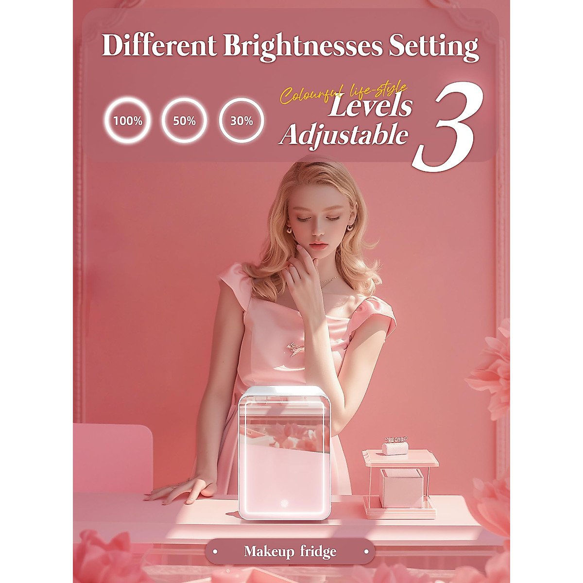 BOGDA Mini Skincare Fridge (4 Liter/6 Can) with Dimmable LED Light Mirror, Cooler and Warmer for Refrigerating Make Up, Skin Care and Food, Portable Mini Fridge for Bedroom, Office and Car, White