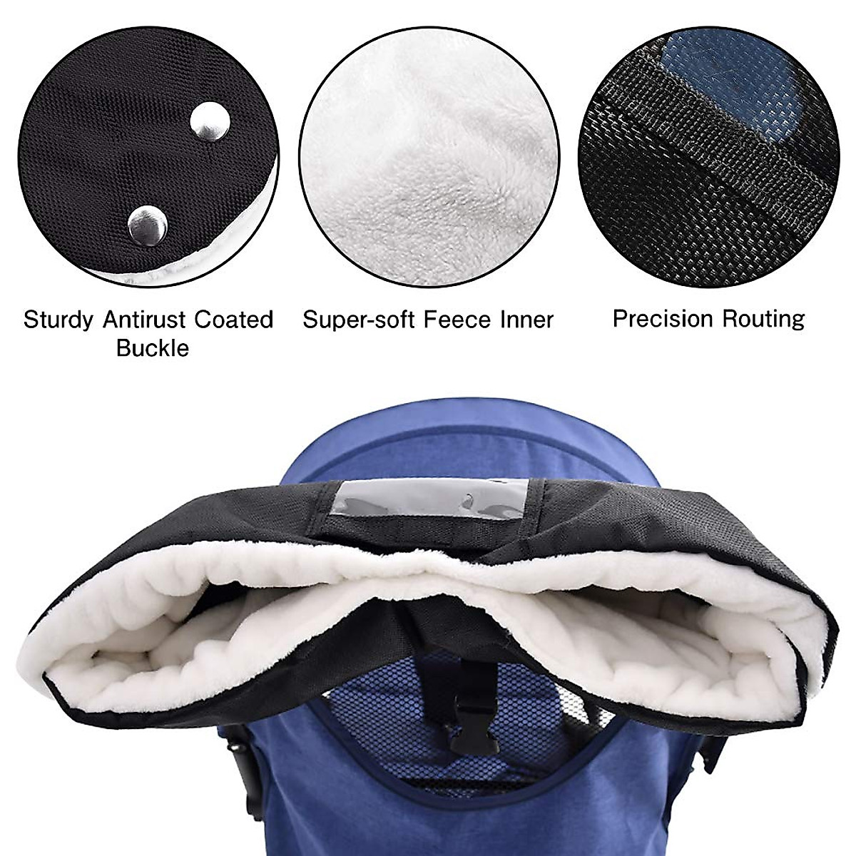 COCODE Pram Hand Muff,Baby Pushchair Fleece Hand Gloves Stroller Hand Muff Hand Warmer Windproof Thickening Anti-Freeze Gloves Universal Pram Accessory with Touch Screen Phone Bag