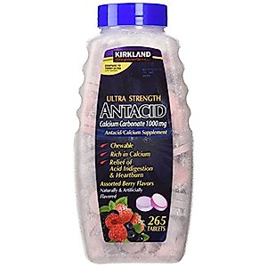 Kirkland Signature Ultra Strength Antacid Calcium Carbonate 1000 MG Assorted Berry Flavors (265 Tablets)