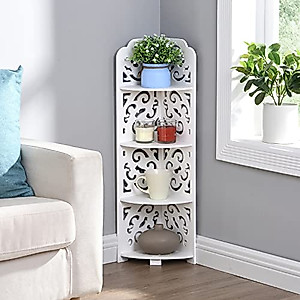 Corner Shelf Stand,Bathroom Storage 4 Tier Organizer Great for Small Bathroom Storage,Small PVC Corner Shelf Perfect for Small Space,Waterproof Bathroom Stand Also Use for Toilet Paper Stand,White