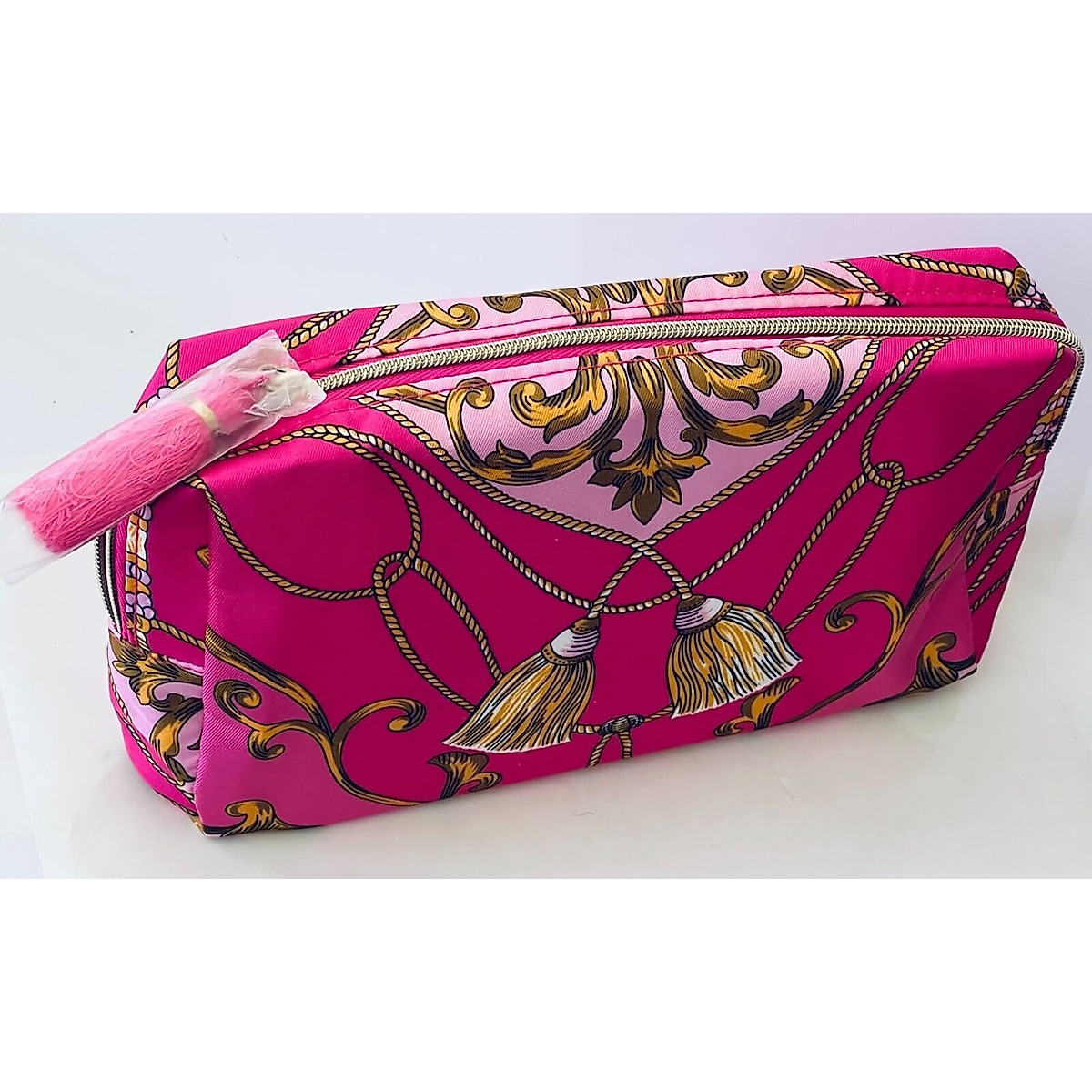 Designer Cosmetics Makeup Travel Bag (Beauty of Illusion Navy, Hot Pink, Gold Chain)