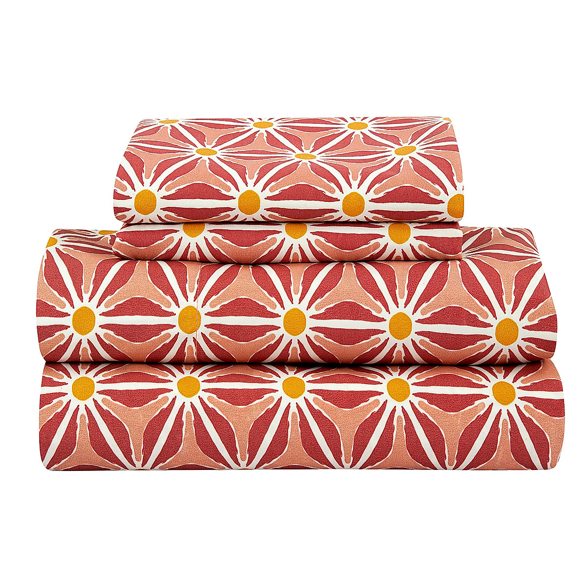 Royale Linens 300 Thread Count Printed 100% Cotton 4 Piece Full Bed Sheet Set - Sheet Set - 1 Fitted Sheet, 1 Flat Sheet, 2 Pillow case - Fade Resistant Luxury Full Size Sheet Set (Full, Printed Pink)