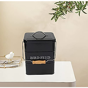 Morezi Bird seed and feed storage tin with lid Included - white-coated carbon steel - tight fitting lids - storage canister tins - Black