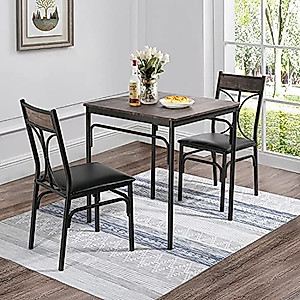 VECELO 3-Piece Kitchen Room Chairs Set for Home, Dinette, Breakfast Nook, Farmhouse, Small Space, Dining Table for 2, Dark Brown