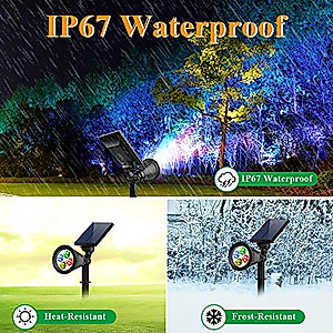 F-TECK Solar Spotlights, 2-in-1 Colored Adjustable 4 LED Wall/Ground Landscape Solar Lights with Automatic On/Off Sensor Dusk to Dawn, 2 Pack
