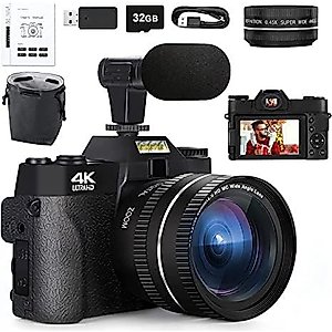Monitech 4K Cameras for Photography 48MP Digital Camera Reversible Display Video Camera 16X Digital Zoom Mini Camera Vlogging Camera for YouTube with 32GB SD Card for Youtubers, Photography Beginners