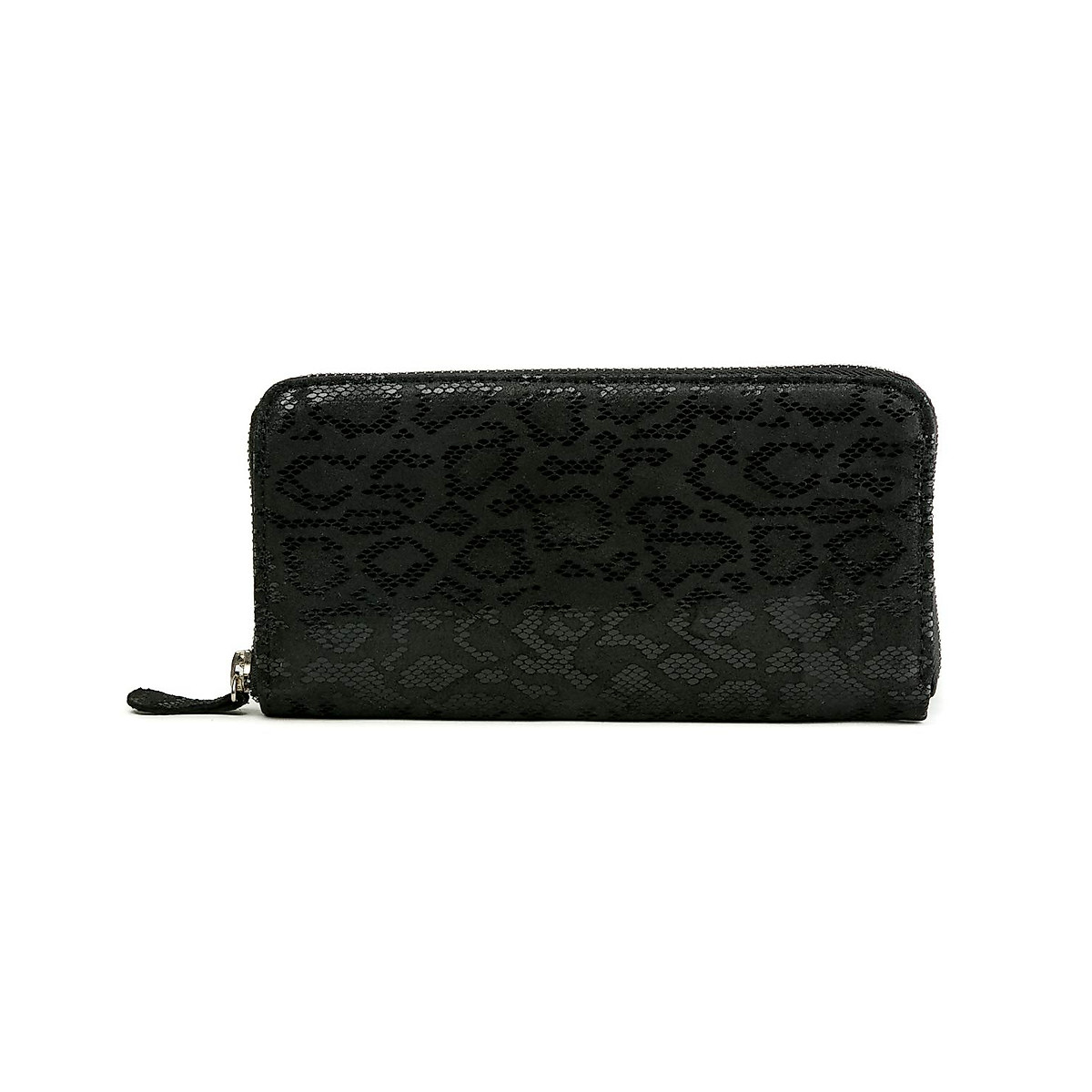 CoFi Wallets - Genuine Handmade Full Grain Leather Zip Wallet, Unique Black Anaconda Pattern