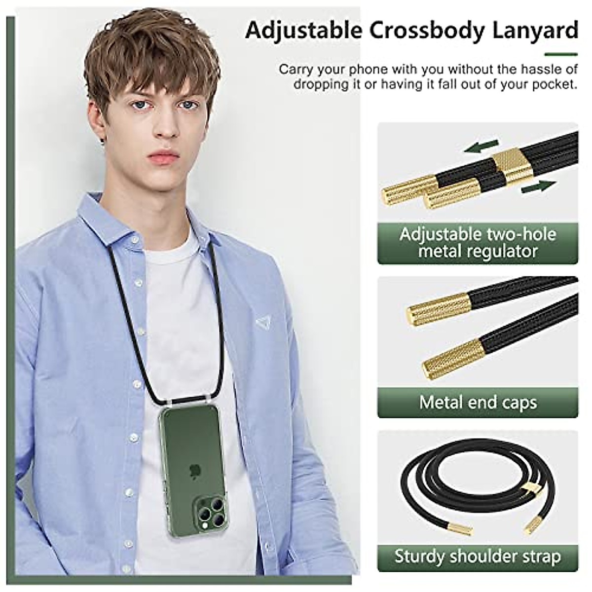 Caka Compatible with iPhone 13 Pro Max Clear Case, Compatible with iPhone 13 Pro Max Case with Strap Crossbody Adjustable Neck Lanyard Case Phone Cover Designed for iPhone 13 Pro Max 6.7”-Clear