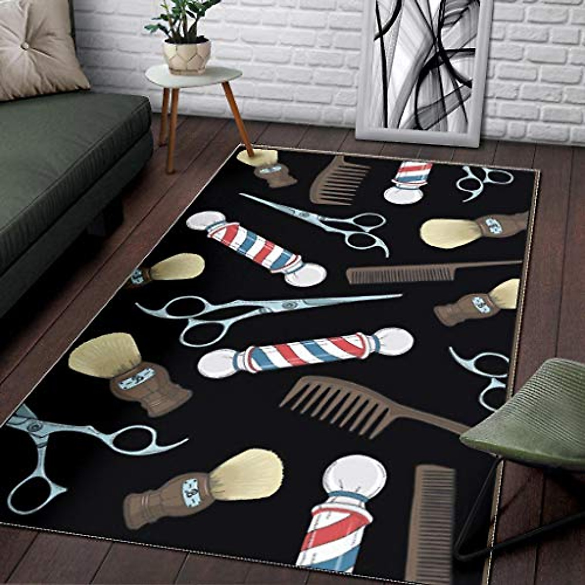Barber Rug Barber Pole Barber Tools Black Full Size Area Rug for Living Dinning Room Bedroom Kitchen, Nursery Rug Floor Carpet Yoga Mat