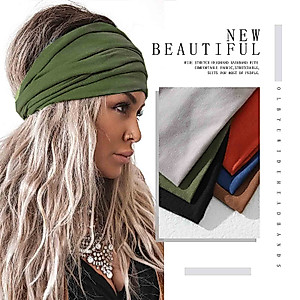 Olbye Wide Headbands Knotted Turban Elastic Non Slip Hairbands Yoga Workout Head Wraps Running Sweatbands Boho Fashion Hair Accessories for Women Pack of 6（Solid Color A）