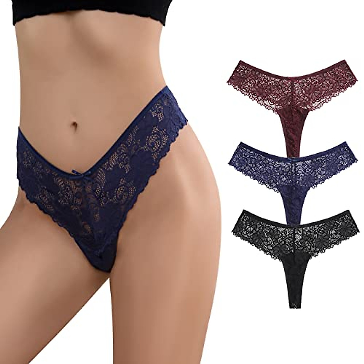 Aijolen G-String Thongs for Women Lace Panties Stretch T-back Tangas Low Rise Hipster Underwear Sexy
