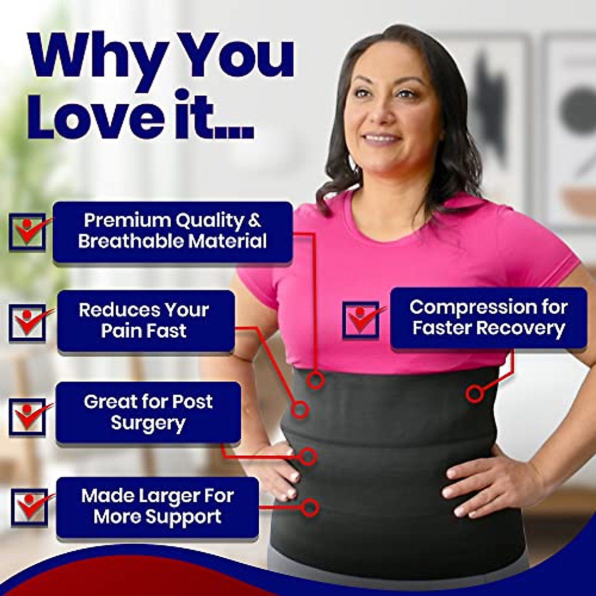 Wide Abdominal Binder Belly Wrap – Plus Size Postpartum Tummy Tuck Belt Provides Slimming Bariatric Stomach Compression or to Help Hernia or Post Surgery Healing & Support (XXL 3XL Stomach 47” to 70”