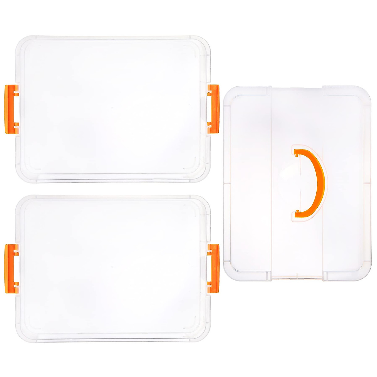 Yesland Large 2 Layer Stack & Carry Box,13.75 x 10 x 7.5 Inch Plastic Multipurpose Stackable Craft Storage Box Container with Orange Handle, Portable Organizer Box for Stationery, Sewing, Art Craft
