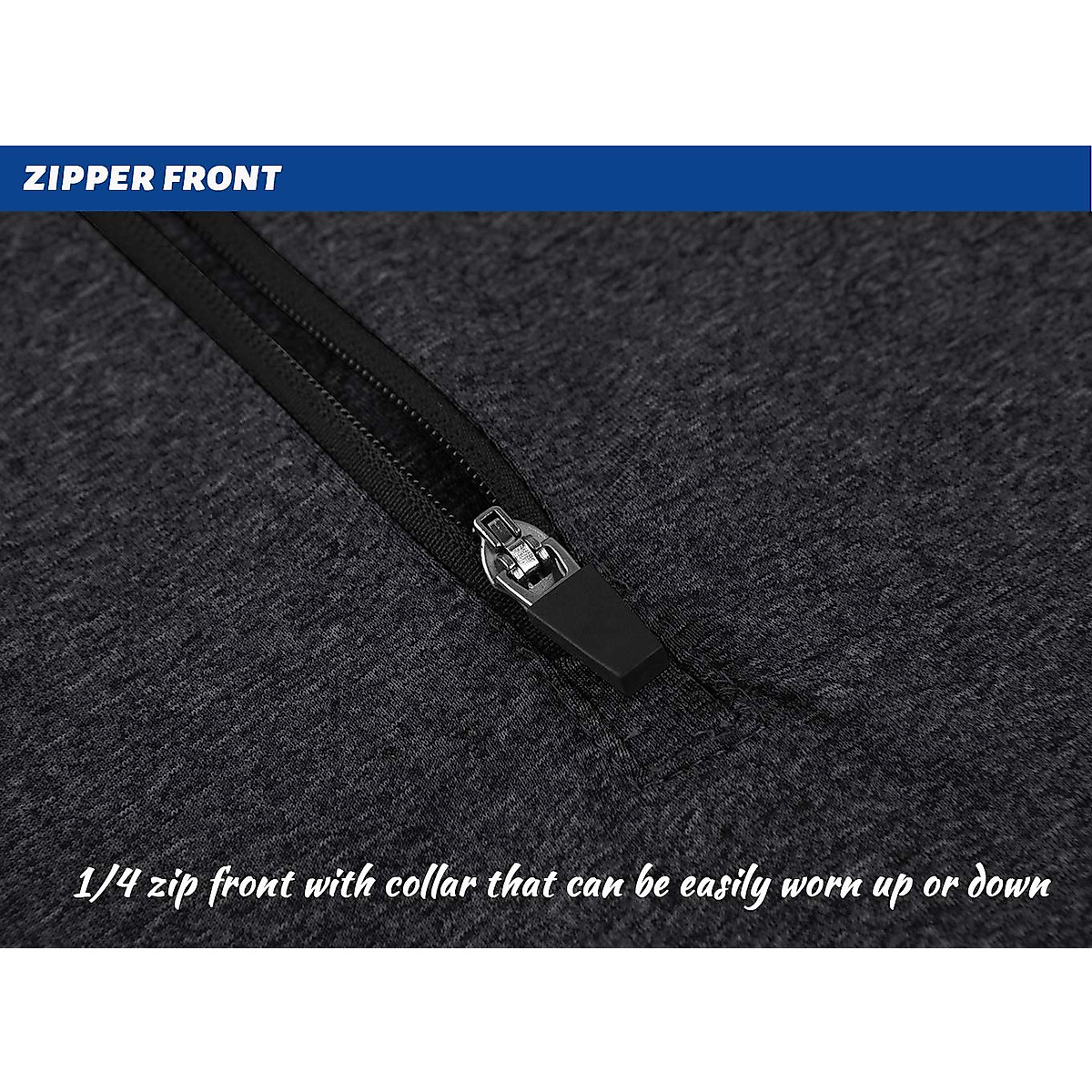 TACVASEN Men's Fleece Shirts Sports Performance Shirts Fleece Pullover Active Shirts for Men Long Sleeve Pullover Shirts Tops Zip Up Black Grey, XL