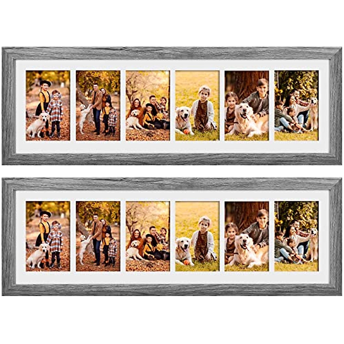 Chunful 2 Pcs 28.4 x 9.5 Inches Collage Picture Frames for Wall Multiple 4 x 6 Inch Wood Picture Frame Display 6 Opening Multi Photo Frame with Acrylic Screens Horizontal and Vertical (Gray)