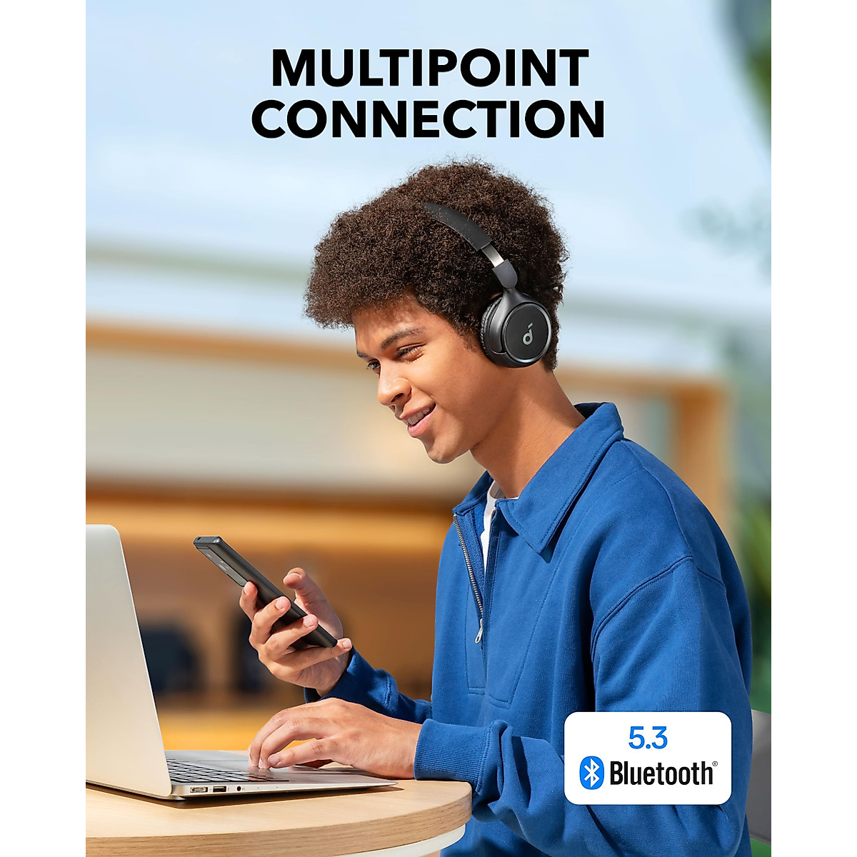 Soundcore H30i Wireless On-Ear Headphones, Foldable Design, Pure Bass, 70H Playtime, Bluetooth 5.3, Lightweight and Comfortable, App Connectivity, Multipoint Connection (Black) (Renewed)