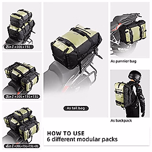 Rhinowalk Motorcycle Tail Bag Motorbike Side Bag 30L Full Waterproof Motor Saddle Pannier Bag Rear Rack Trunk Professional Motor Accessories-Green
