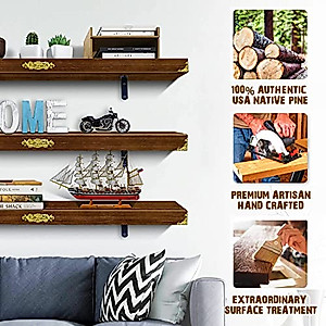 FesGif 36 Inch Floating Shelves for Wall Set of 2 Rustic Wood Wall Decor Storage Shelves Farmhouse Floating Wood Shelf Organizer Hanging Shelving for Kitchen Bedroom Bathroom Light Brown, 36’’ X 5.5’’