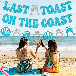 Last Toast on the Coast Banner Beach Bachelorette Party Decorations for Girl Women Nautical Bridesmaid Coastal Bride To Be Blue Bridal Shower Party Supplies