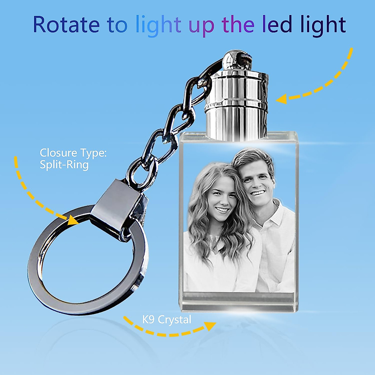 HAN'S LASER Personalized Keychains with LED Light, Mini Rectangle, Crystal Keychain with Your Own Photo, Great Memorial Gifts
