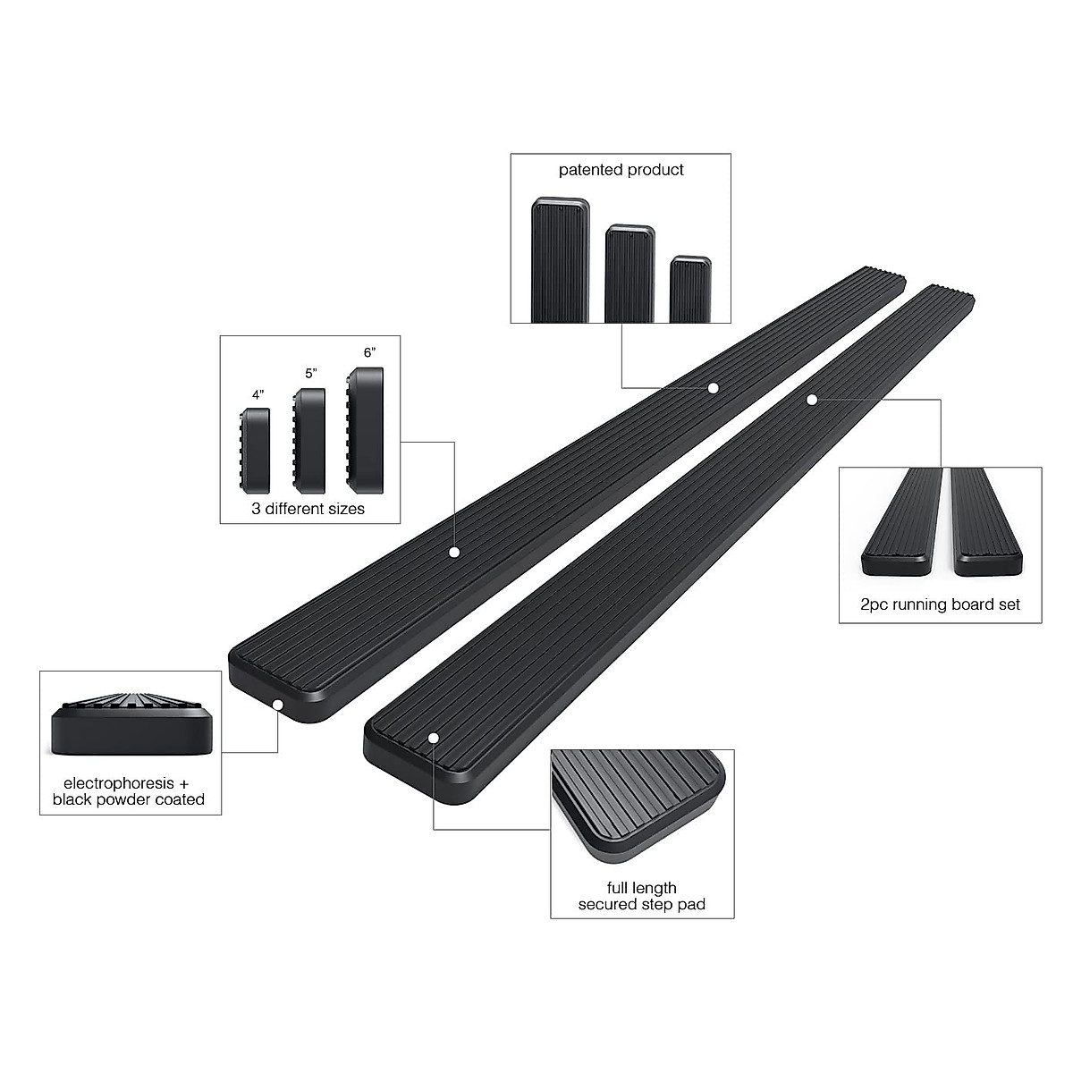 APS Running Boards 6 inches Black Compatible with Ford F250 F350 Super Duty 1999-2016 Crew Cab Stainless Steel (Nerf Bars Side Steps Side Bars)