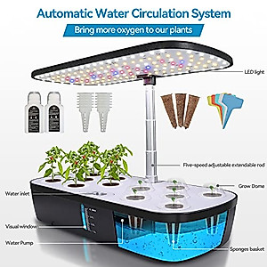KioGro Hydroponics Growing System, 12 Pods Herb Garden Kit Indoor with 139 LED Grow Light Gardening System, Automatic Timer, Height Adjustable, 4L Water Tank for Home