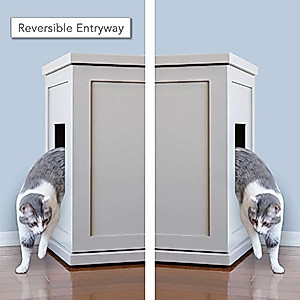 THE REFINED FELINE Cat Litter Box Enclosure Cabinet, Cottage, Smoke Gray, Adjustable Levelers, Large, Hidden Litter Cat Furniture with Drawer