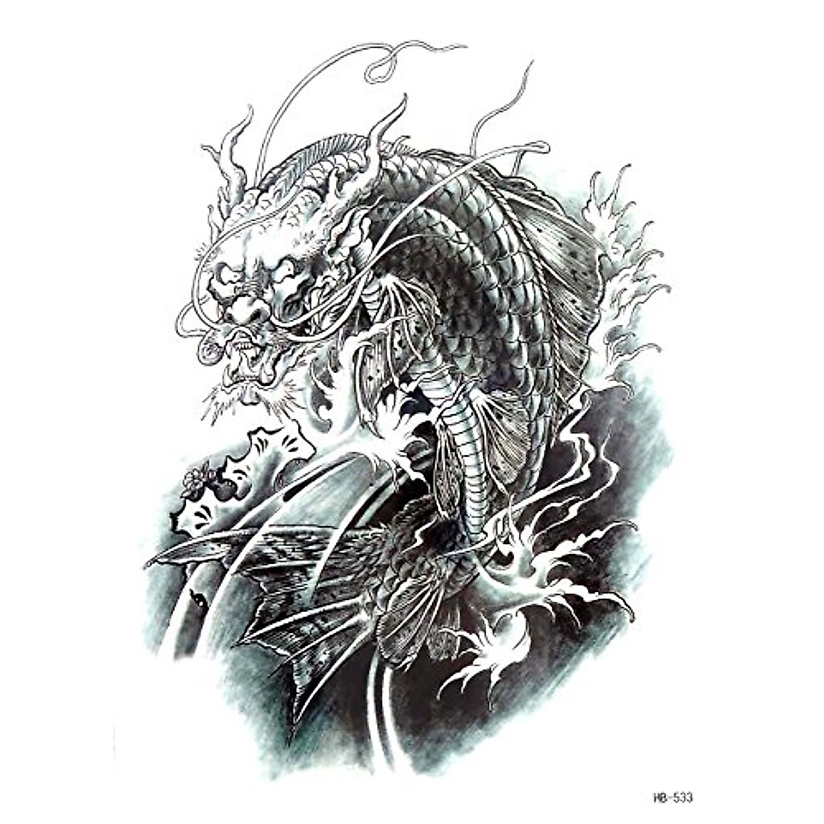 10 sheets dragon yinyang koi large 8.25" half-sleeve arm tattoo good fake tattoos