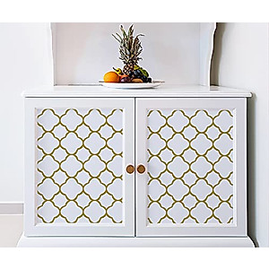 Feisoon 17.7" ｘ118 White and Gold Trellis Wallpaper Peel and Stick Trellis Contact Paper Removable Wallpaper Self Adhesive Wallpaper Modern Trellis Wallpaper for Wall Furniture Decor Vinyl Roll