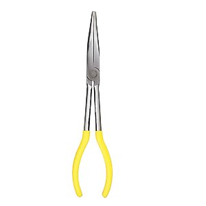BQKKWIN 11 Inch Long Reach Long Nose Pliers | Designed for Mechanics, Technicians, and Contractors | Work with Delicate or Difficult-to-Reach Pieces | Milled-Jaws | Steel “25 Degree Bent Nose Plier