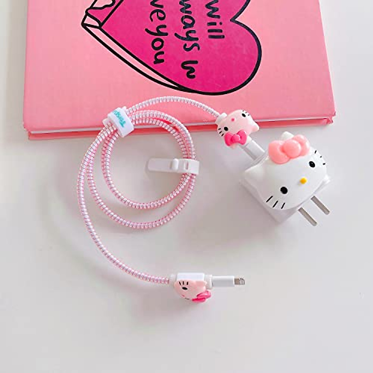 Tospania DIY Cable Protector Charger Wire Saver - Data Cable18W/20W USB-C Charger Line Protector-Compatible with iPhone 11 12 13 14 Pro Max (Pink Kitty)