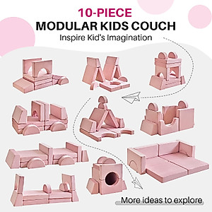 Redlife Modular Kids Play Couch, Kids Play Couch for Age 1-16, Kids Modular Couch for playroom Bedroom Living Room, Kids Couch Building Fort, Convertible Play Foam Couch for Boy and Girls(Pink)