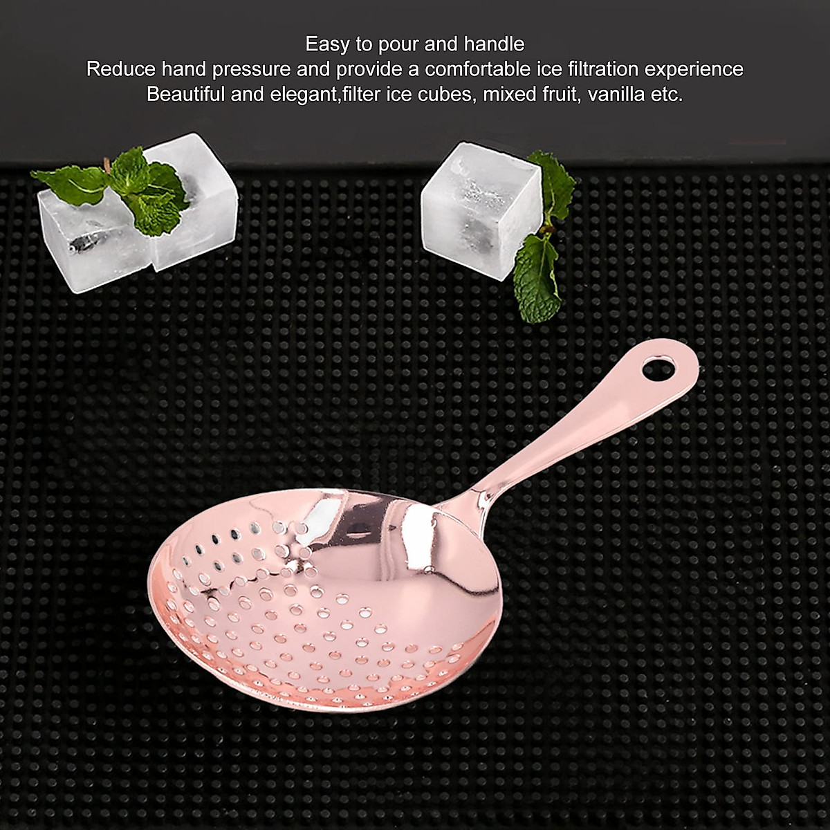 Julep Strainer, Stainless Steel Bar Strainer Cocktail Strainer Spoon for Home Bar, 6.9 x 2.9in(Rose Gold)