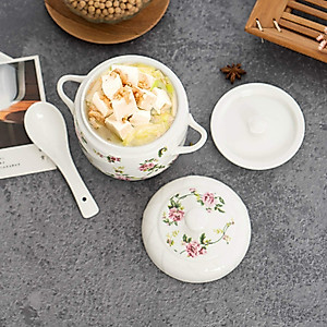 Small Ceramic Stew Pot with Lid Premium Steam Soup Bowl Steaming Cup for Home Kitchen Egg Custard Medicinal Herbs Bird's Nest Tonic, Oven Dishwasher Safe, 650ML (Yellow)