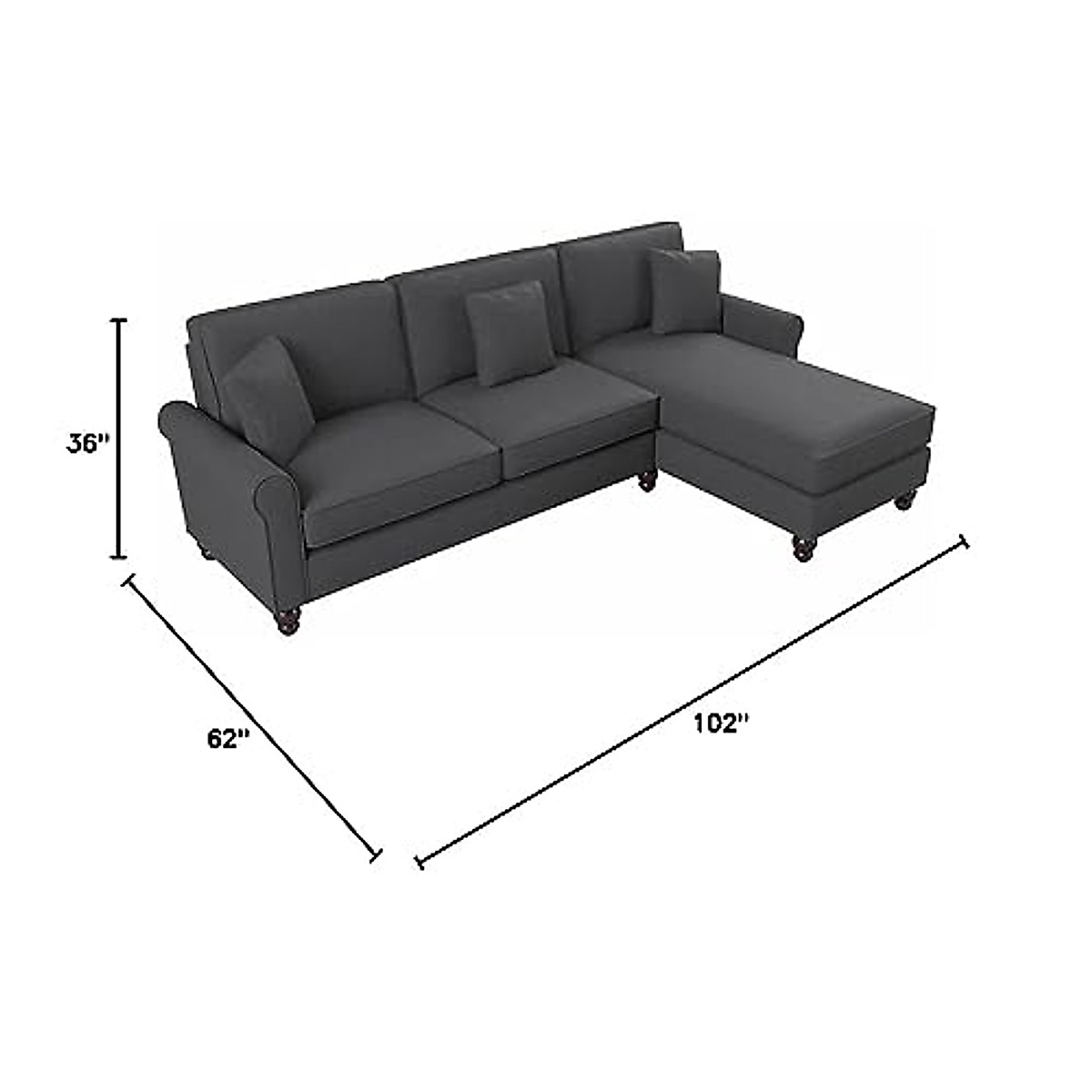 Bush Furniture Hudson 102-inch Stain-Resistant Contemporary Couch, Long Lasting Comfort, Easy to Assemble Pet-Friendly Living Room Sofa to Lounge, 102W, Charcoal Gray Herringbone