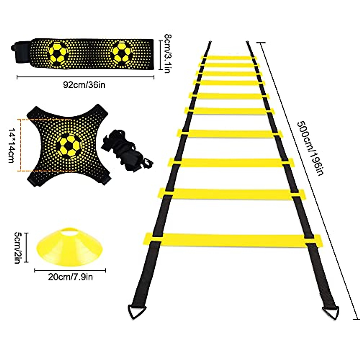 Soccer Training Equipment for Kids, Speed Agility Training Set, Agility Ladder 12 Rung 6M, Football Kick Trainer, 12 Disc Cones, Football Training Equipment Footwork Drills for Kids and Adults