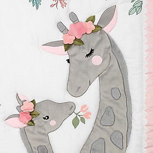 Lambs & Ivy Giraffe and a Half Pink/Gray 4-Piece Nursery Baby Crib Bedding Set