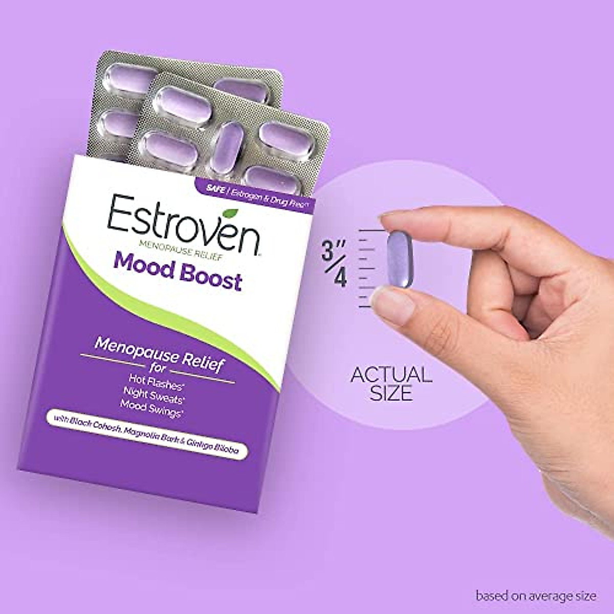 Estroven Mood Boost For Menopause Relief - 30 Ct. - Clinically Proven Ingredients That Help Manage Mood Swings, Night Sweats & Hot Flash Relief - Drug-Free and Gluten-Free