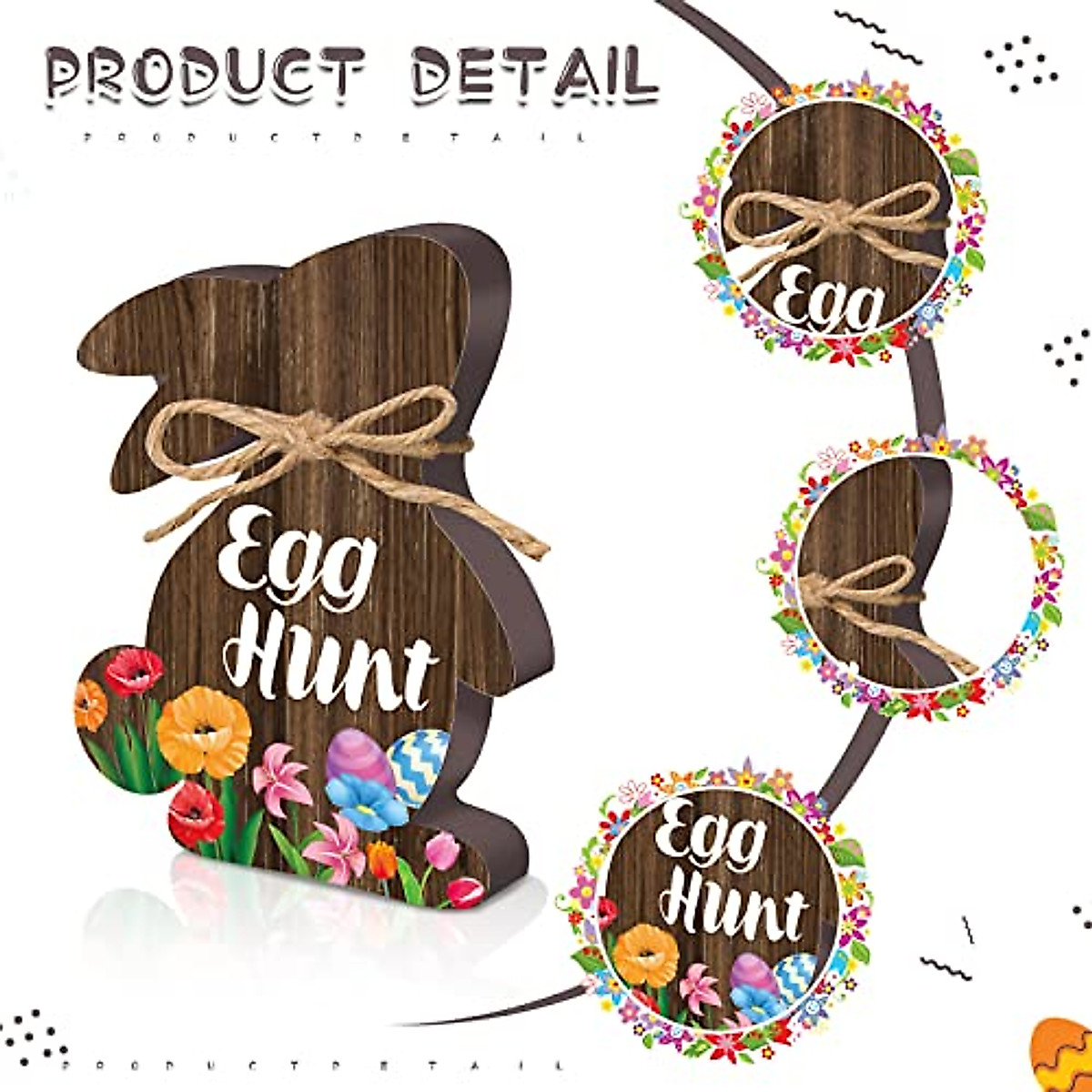 4 Pcs Easter Table Decorations Easter Bunny Signs Wooden Bunny Decor Easter Word Sign Rustic Farmhouse Rabbit Tiered Tray Decor Spring Sign for Home Party Decoration (Flower Bunny Style)