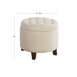 Homepop Home Decor | Upholstered Round Velvet Tufted Foot Rest Ottoman | Ottoman with Storage for Living Room & Bedroom | Decorative Home Furniture, Cream Small