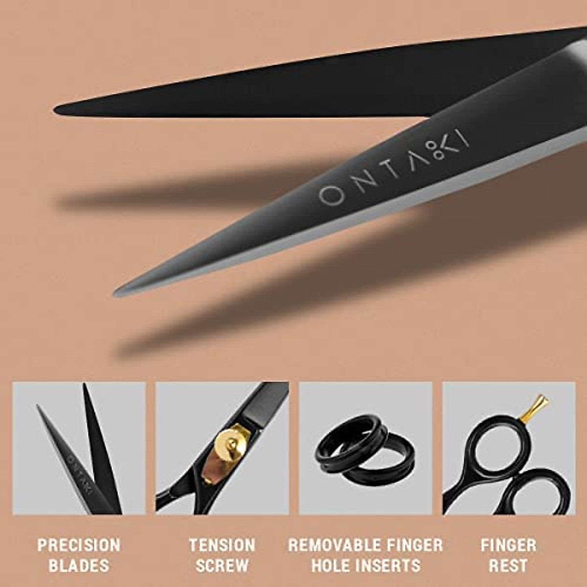 Ontaki 5.5" Beard & Hair Trimming Scissors - Professional Japanese Steel Hand-Forged Barber Shears for Mustache, Bangs, Men, Pets (Gold & Black) - Hair Scissors