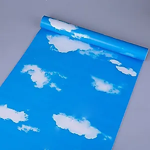Yifely Blue Sky White Clound Shelf Liner Paper Self Adhesive Vinyl Wallpaper for Bedroom Living Room 17x118 Inch